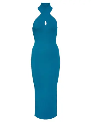 Alaïa Halterneck Bodycon Midi Dress - Blue