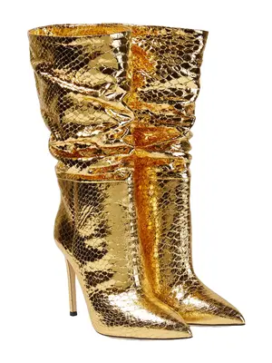 Paris Texas Slouchy Metallic Leather Boots - Gold