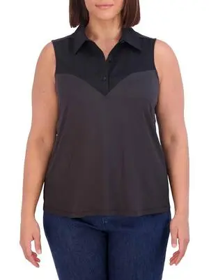 Foxcroft Ricki Mixed Media Sleeveless Button-up Shirt - Black
