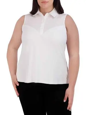 Foxcroft Ricki Mixed Media Sleeveless Button-up Shirt - White