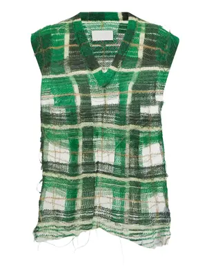 MAISON MARGIELA Distressed Checked Mohair-blend Sweater Vest - Multicoloured
