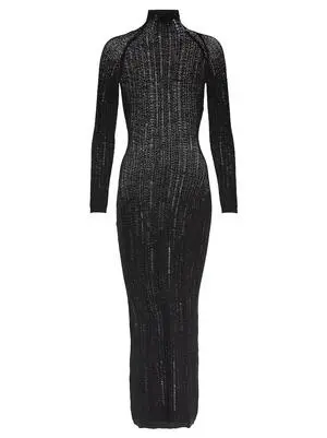 Alaïa Distressed Wool-blend Midi Dress - Black