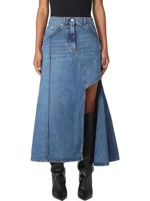 Alexander McQueen Asymmetrical Denim Midi Skirt - Blue
