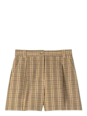 St. John Collection Line Technical Plaid Shorts - Tan Multi
