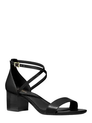 Michael Kors Serena Flex Leather Block Heel Sandals - Black