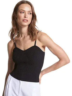 Michael Kors Ribbed Stretch Viscose Cropped Tank Top - Black