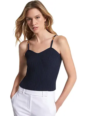 Michael Kors Michael Kors Ribbed Stretch Viscose Cropped Tank Top Blue