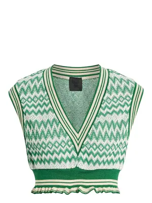 Anna Sui Cropped Jacquard-knit Vest - Green