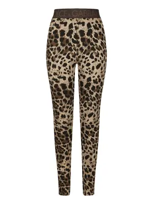 Dolce & Gabbana Logo-waistband Leopard-print Leggings - Neutrals