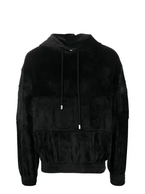 Gcds Logo-patch Velvet Hoodie - Black