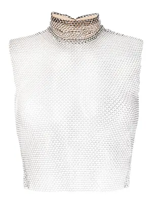 GENNY Crystal-embellished Chainmail Tank Top - Black