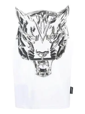PLEIN SPORT Ss Chrome Tiger Cotton T-shirt - White