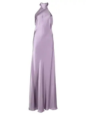 MICHELLE MASON Michelle Mason Backless Halter-Neck Tie Gown