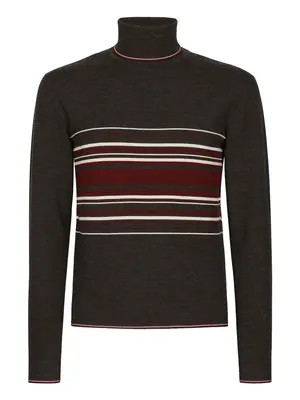 Dolce & Gabbana Striped Roll-neck Wool Jumper - Black
