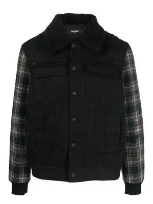 Dsquared2 Icon Bomber Jacket With Plaid Sleeves - Black