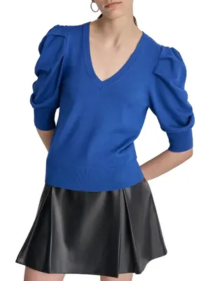 Dkny DKNY Puff Sleeve V-Neck Sweater Lapis Blue