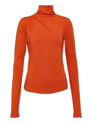 MARANT ETOILE Lou Gathered Jersey Turtleneck Top - Orange