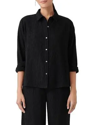 Eileen Fisher Classic Plissé Button-up Shirt - Black