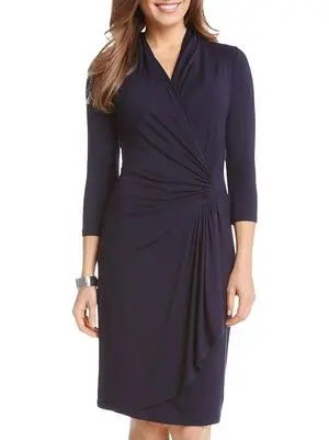 Karen Kane Cascade Faux Wrap Dress - Navy