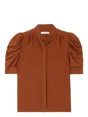 FRAME Gillian Ruched Silk-satin Blouse - Brown