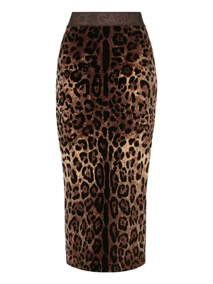 Dolce & Gabbana Leopard-print Chenille Midi Skirt - Brown