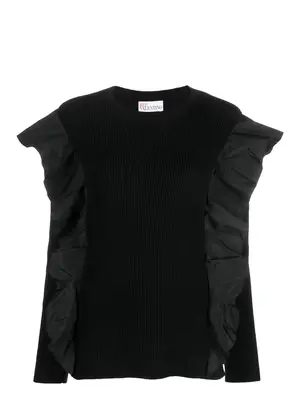 Red Valentino Ruffle-detail Ribbed-knit Top - Black