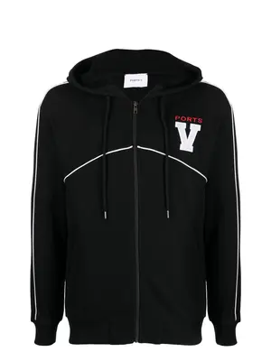 PORTS V Logo-embroidered Drawstring Hoodie - Black