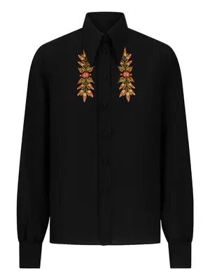 Etro Leaf-embroidery Silk Shirt - Black