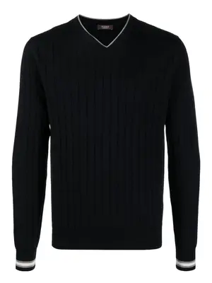 Peserico V-neck Ribbed Virgin Wool Jumper - Blue