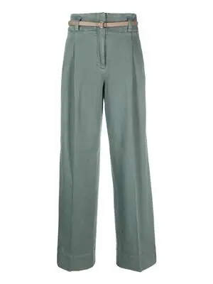 Peserico High-waisted Wide-leg Trousers - Green