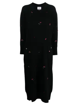 BARRIE Floral-embroidery Cashmere Dress - Black