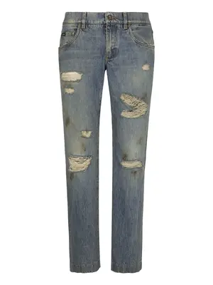Dolce & Gabbana Ripped Slim-fit Jeans - Blue