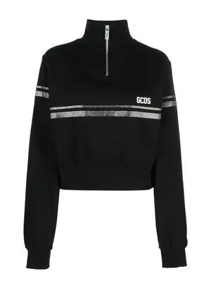 Gcds Logo-print Crystal-embellished Sweatshirt - Black
