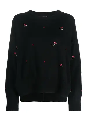 BARRIE Floral-embroidery Cashmere Jumper - Black