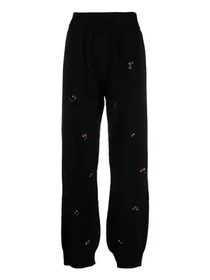 BARRIE Floral-embroidery Cashmere Trousers - Black
