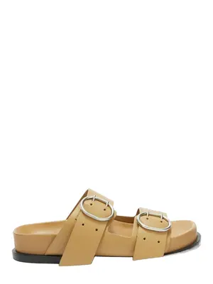 JIL SANDER Buckle Leather Flat Sandals - Brown