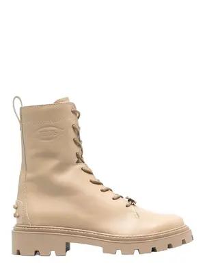 TOD'S Tod's Logo-Plaque Leather Boots Neutrals