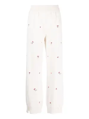 BARRIE Floral-embroidery Cashmere Trousers - Neutrals