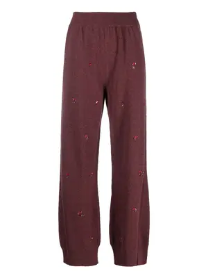 BARRIE Floral-embroidery Cashmere Trousers - Red