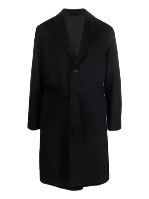 LARDINI Tied-waist Wool Coat - Blue