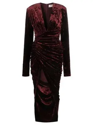 Alexandre Vauthier Draped Asymmetric Velour Dress - Red