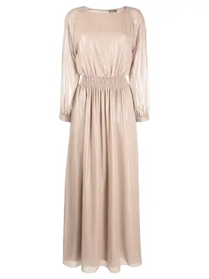 Peserico Satin-finish Rhinestone-embellished Long Dress - Neutrals