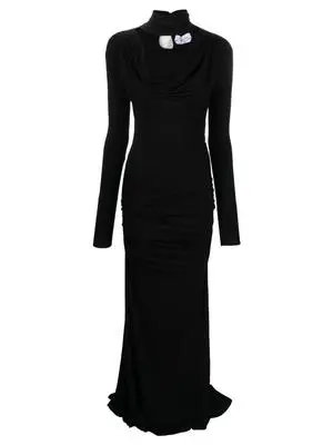 Blumarine Cowl Neck Stretch Jersey Gown - Black
