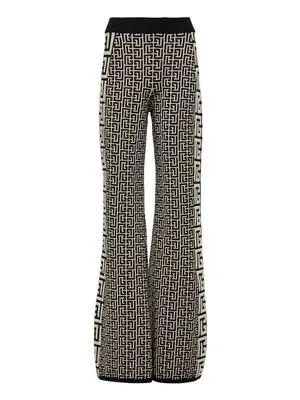 Balmain Monogram Flared Wool-blend Pants - Black
