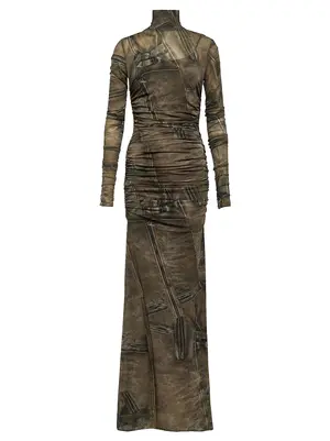 Blumarine Printed High-neck Gown - Brown