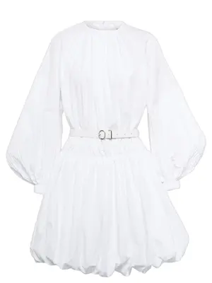 JIL SANDER Leather-trimmed Cotton Poplin Minidress - White