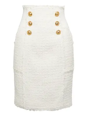 Balmain High-rise Tweed Miniskirt - White
