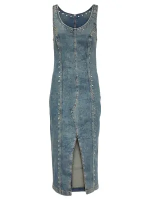 Blumarine Embellished Denim Midi Dress - Blue