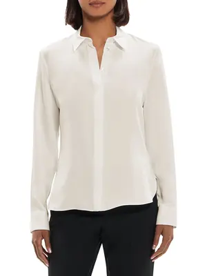 Theory Theory Classic Fitted Silk Shirt Sand