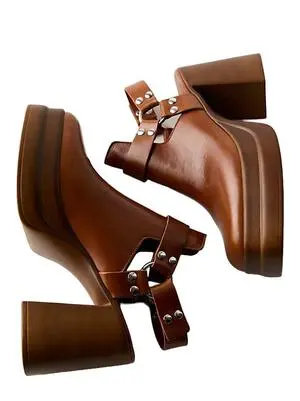 Free People Hybrid Harness Booties - Chestnut Leather